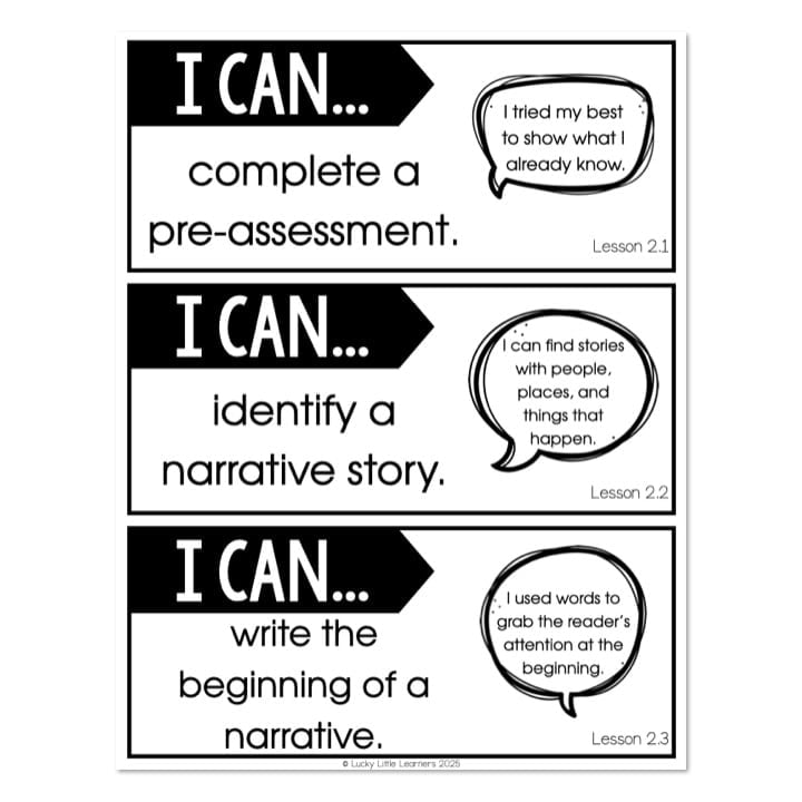 Lucky To Learn Writing Unit 2 Writing I Can Statements Set 1 - Lucky ...