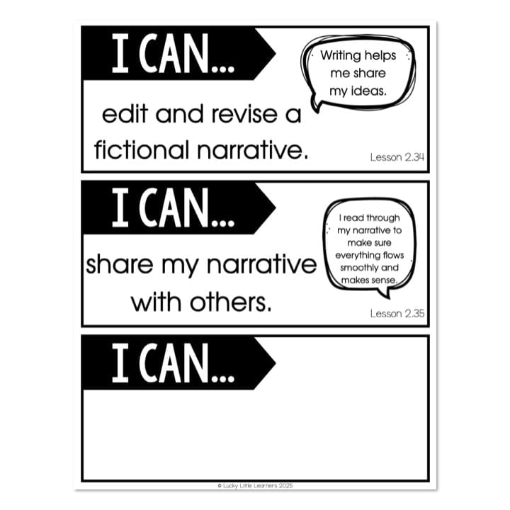 Lucky To Learn Writing Unit 2 Writing I Can Statements Set 12 - Lucky ...