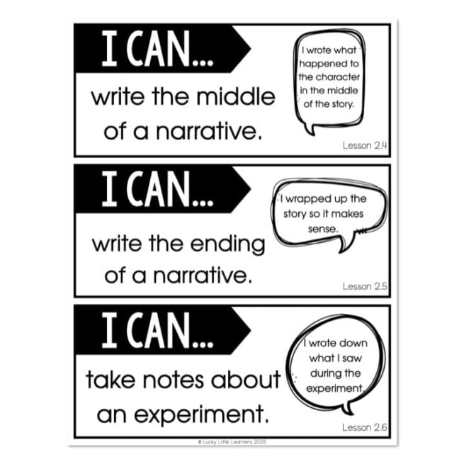 Lucky To Learn Writing Unit 2 Writing I Can Statements Set 2 - Lucky ...