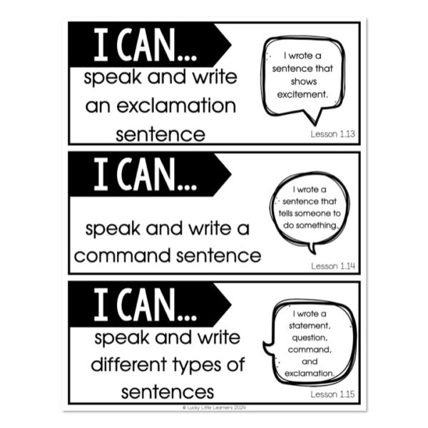 Lucky To Learn Writing Unit 1 I Can Statements Set 5 - Lucky Little ...