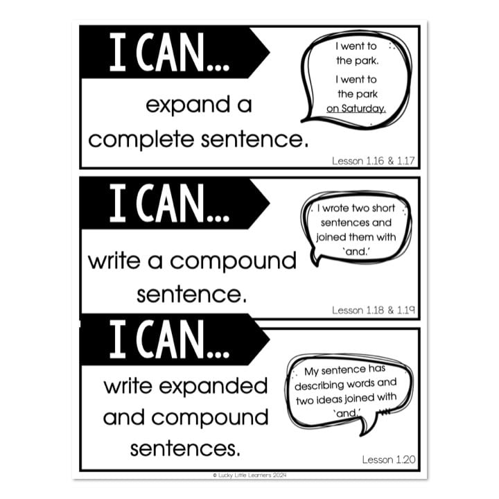 Lucky To Learn Writing Unit 1 I Can Statements Set 6 - Lucky Little ...