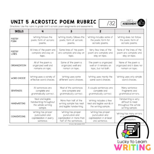 Lucky to Learn Writing - Unit 5 Other Types of Writing - Acrostic Poem ...