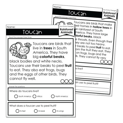 Non-Fiction Reading Passages - Rainforest Animals - Toucan - Lucky ...