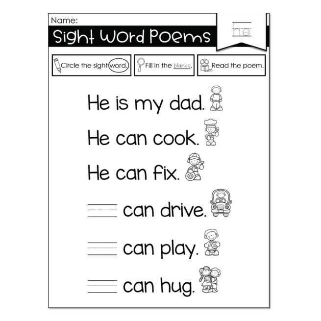 Sight Word Poems - He - Lucky Little Learners