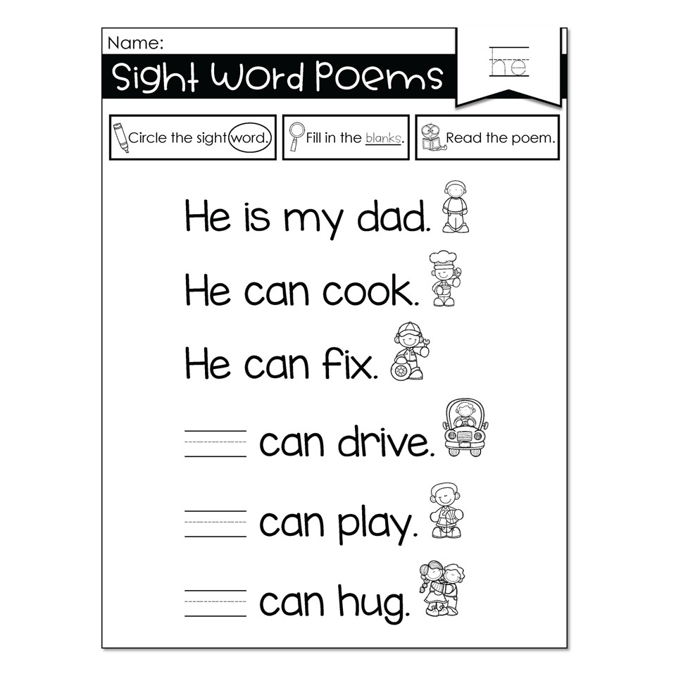 Sight Word Poems - He - Lucky Little Learners