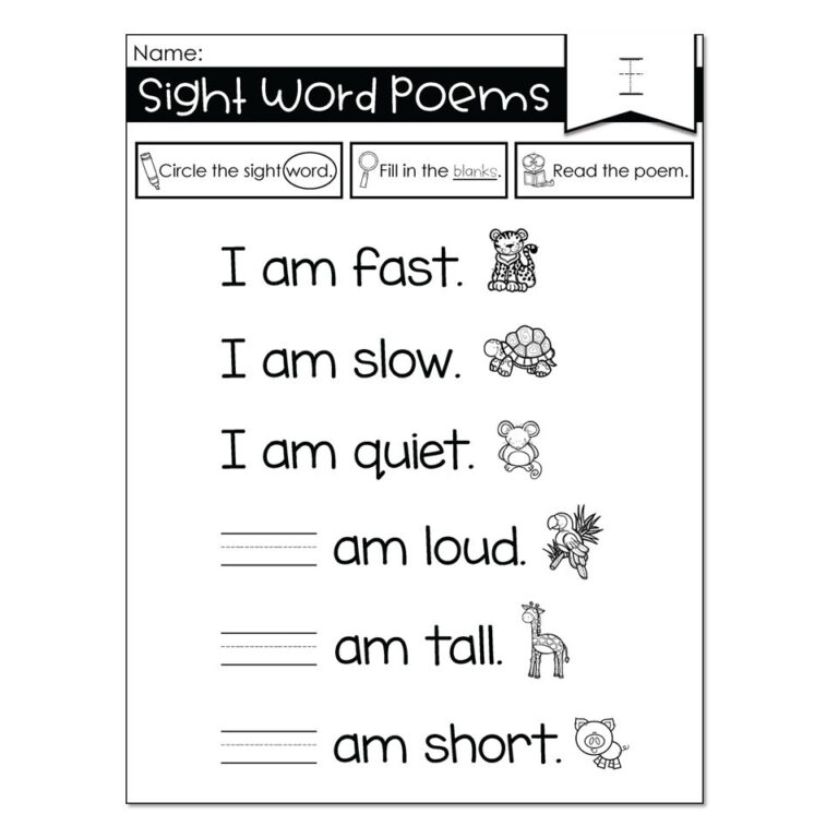 Sight Word Poems - I - Lucky Little Learners