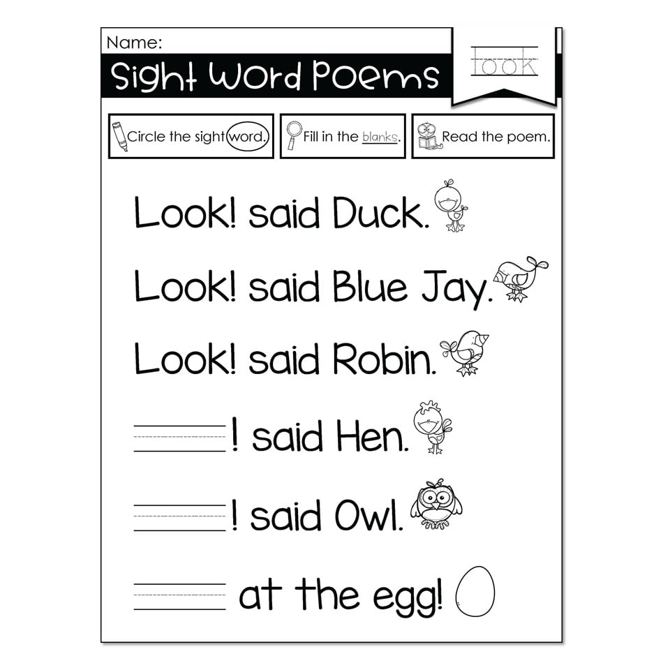 Sight Word Poems - Look - Lucky Little Learners