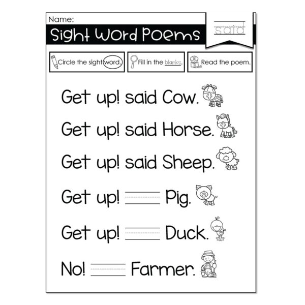 Sight Word Poems - Said - Lucky Little Learners