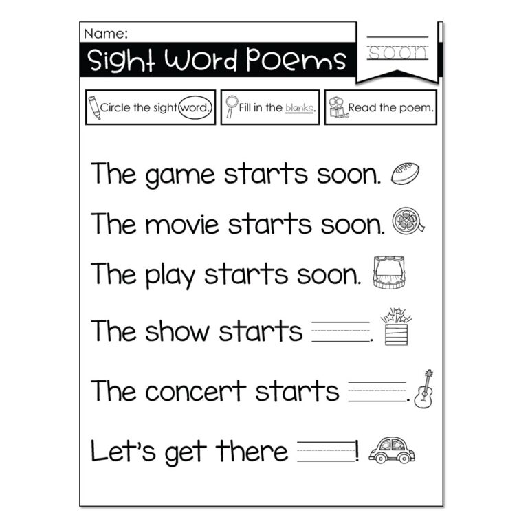 Sight Word Poems - Soon - Lucky Little Learners
