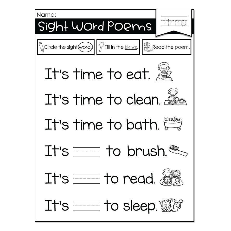 Sight Word Poems - Time - Lucky Little Learners