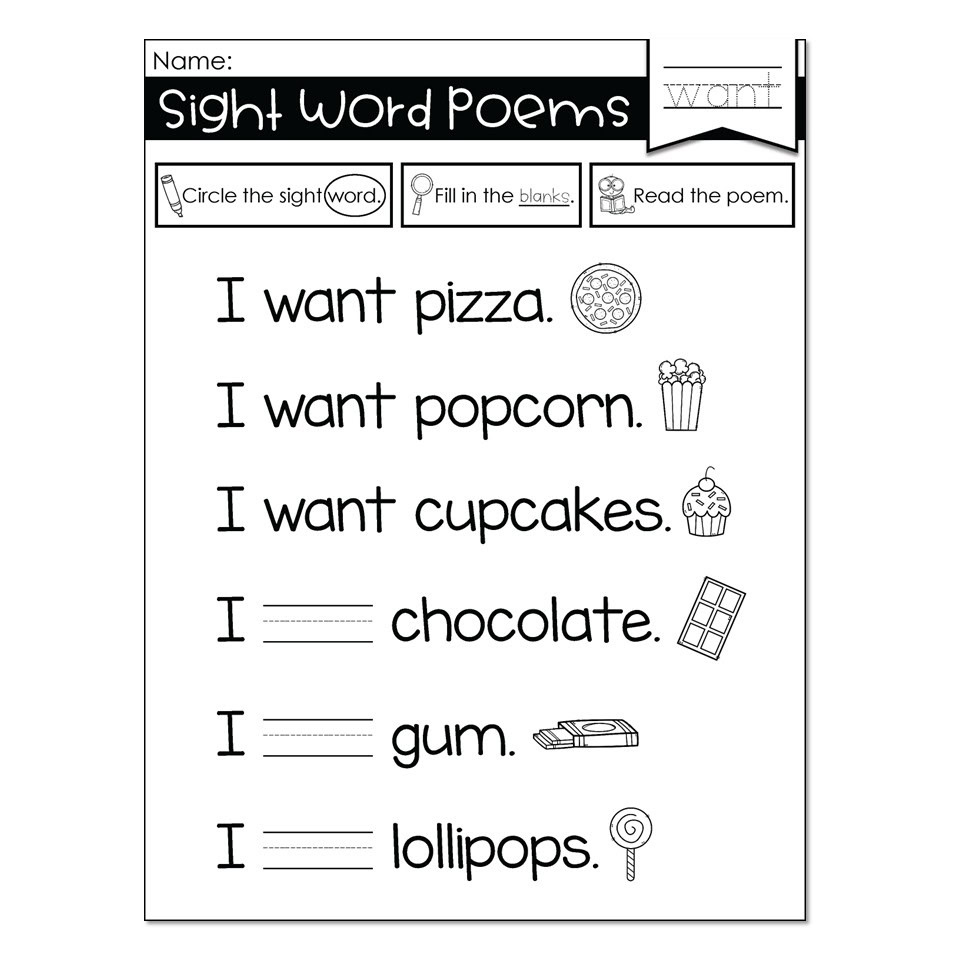 Sight Word Poems - Want - Lucky Little Learners