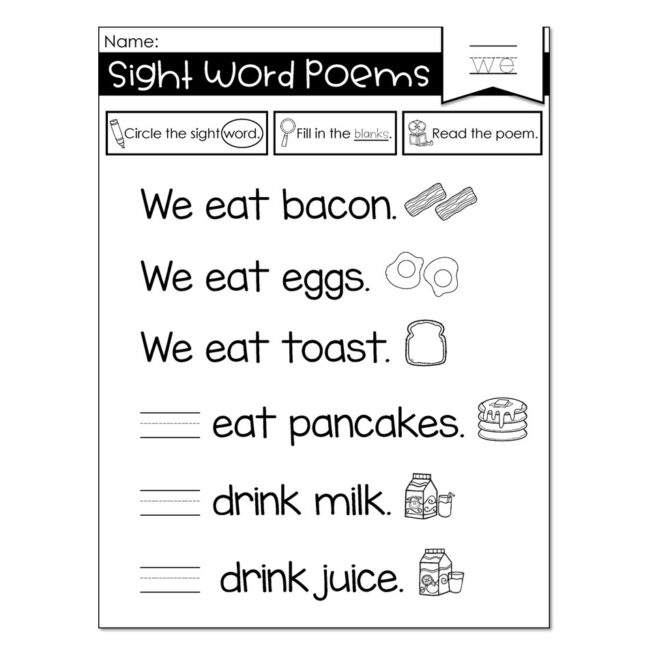 Sight Word Poems - We - Lucky Little Learners
