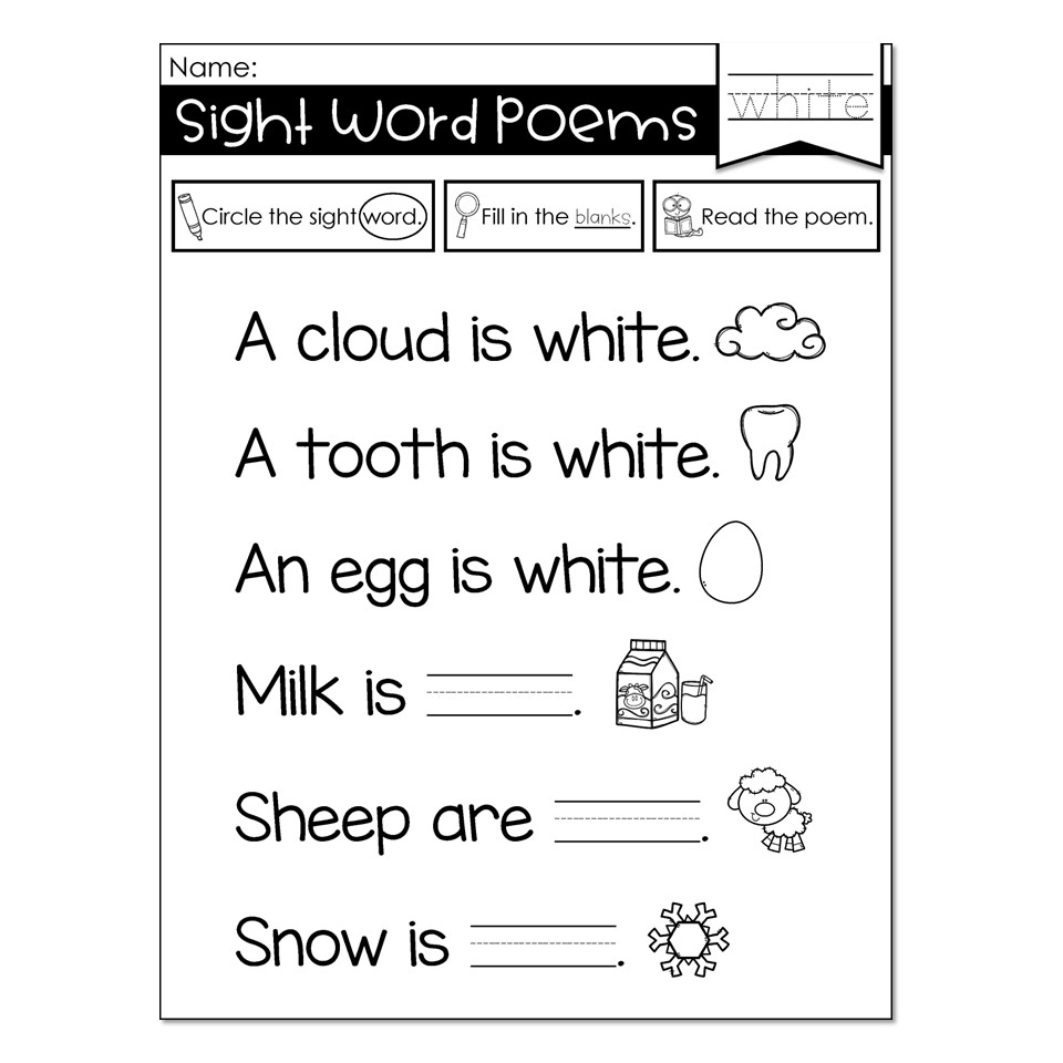 Sight Word Poems - White - Lucky Little Learners