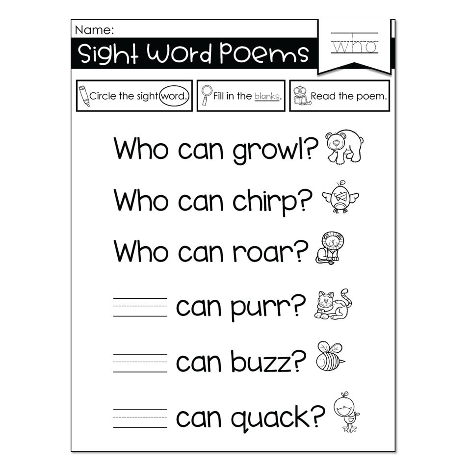 Sight Word Poems - Who - Lucky Little Learners