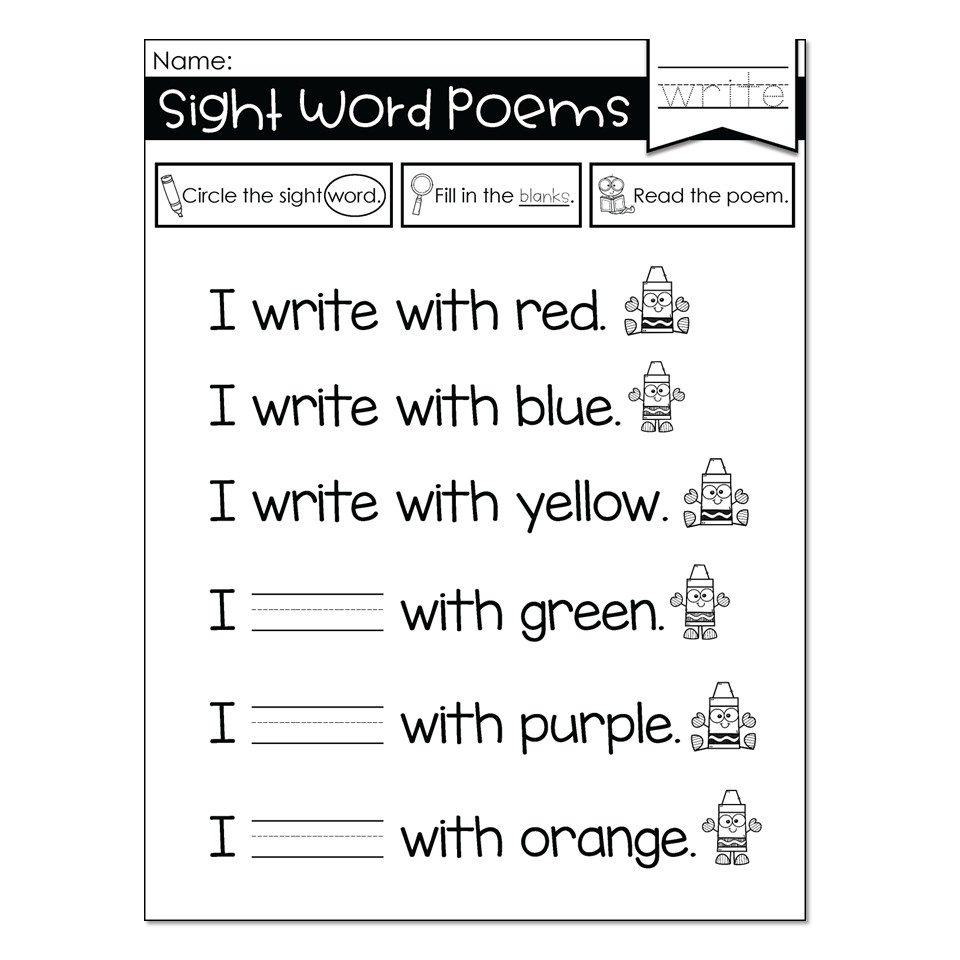 Sight Word Poems - Write - Lucky Little Learners