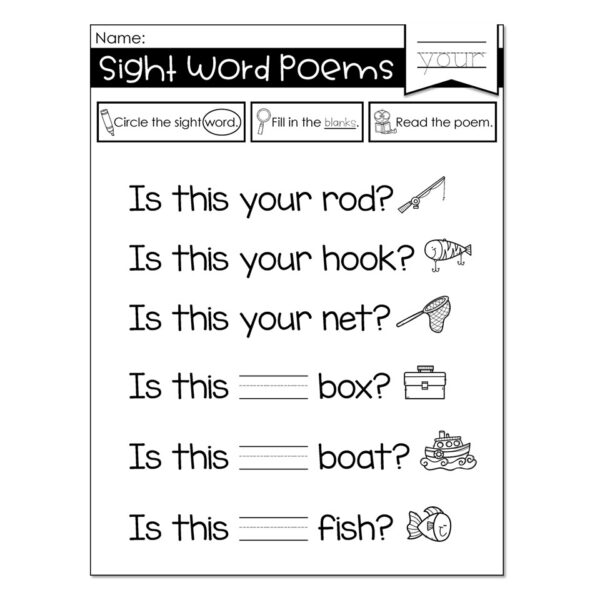 Sight Word Poems - Your - Lucky Little Learners