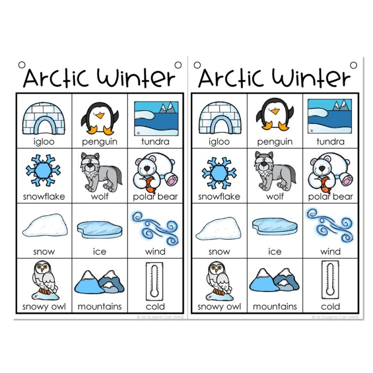 Themed Vocabulary Word Lists - Arctic Winter - Lucky Little Learners