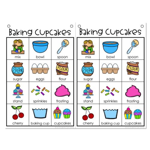Themed Vocabulary Word Lists - Baking Cupcakes - Lucky Little Learners