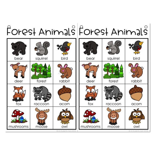 Themed Vocabulary Word Lists - Forest Animals - Lucky Little Learners