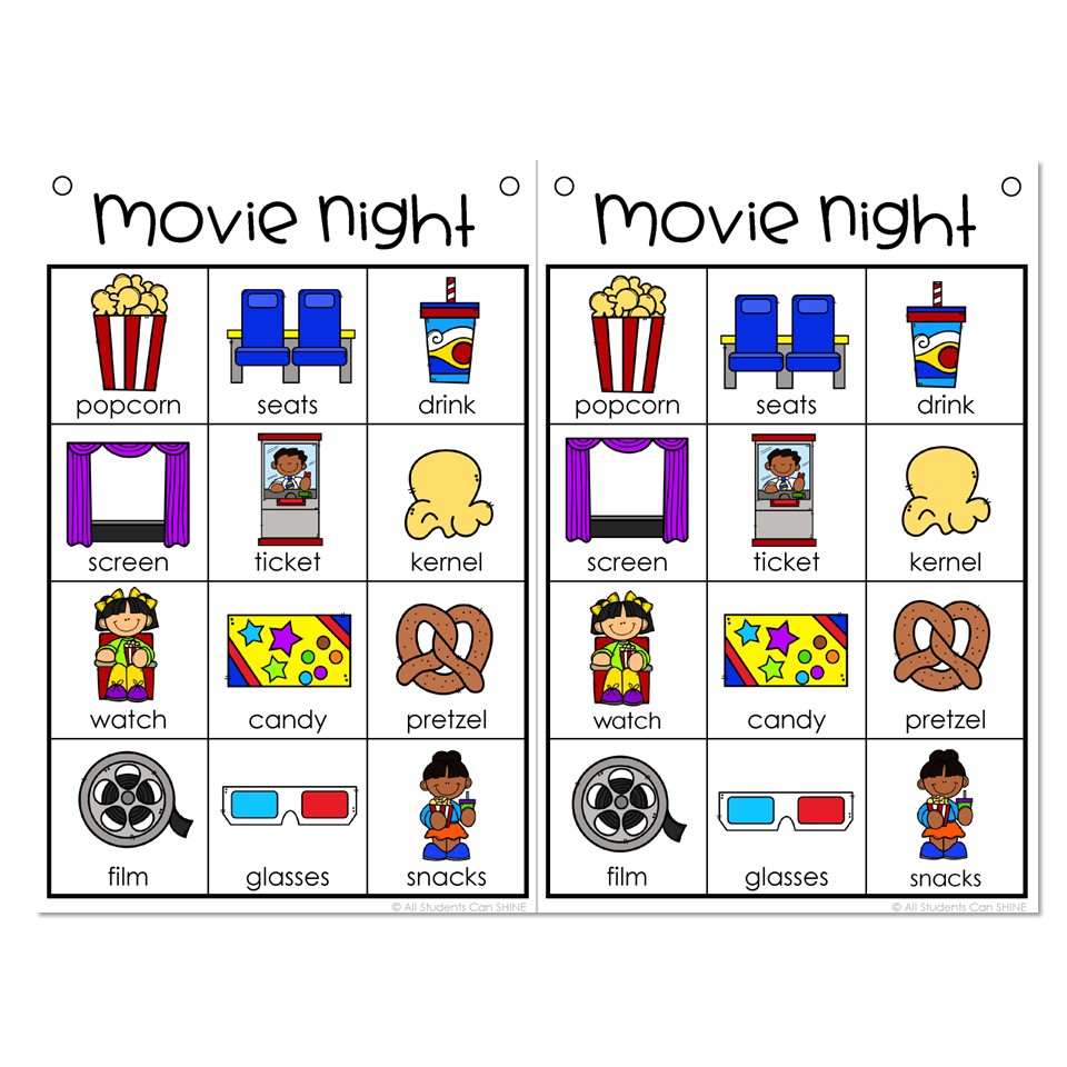 Themed Vocabulary Word Lists - Movie Night - Lucky Little Learners