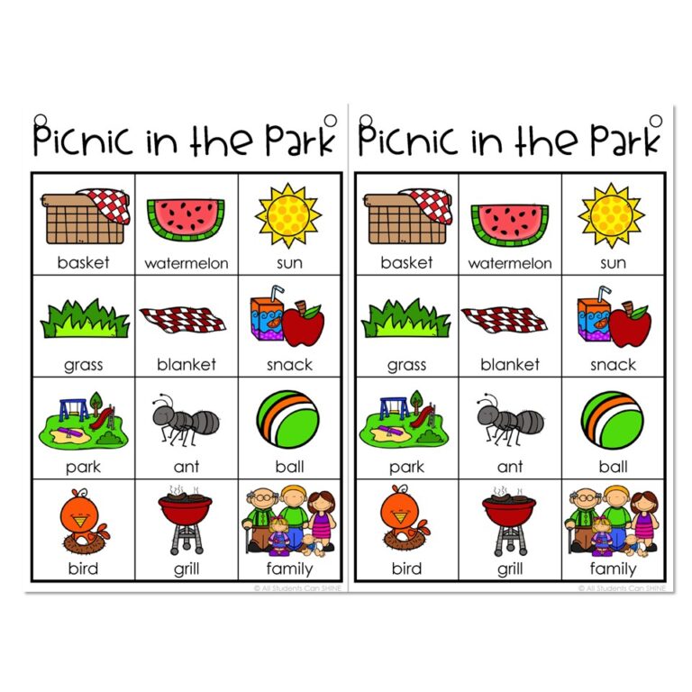 Themed Vocabulary Word Lists - Picnic in the Park - Lucky Little Learners