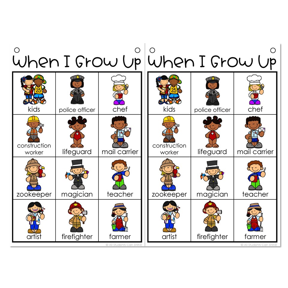 Themed Vocabulary Word Lists - When I Grow Up - Lucky Little Learners