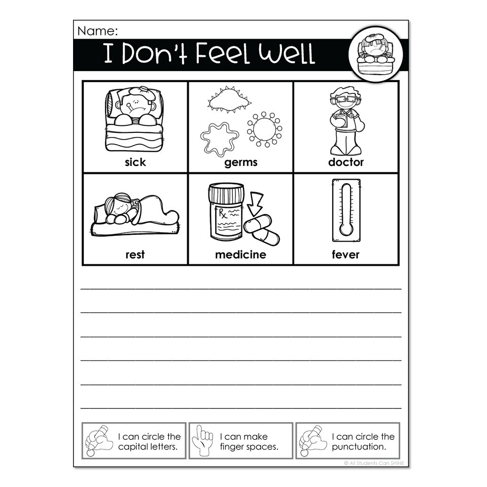 Writing with Word Lists - I Don't Feel Well - Lucky Little Learners