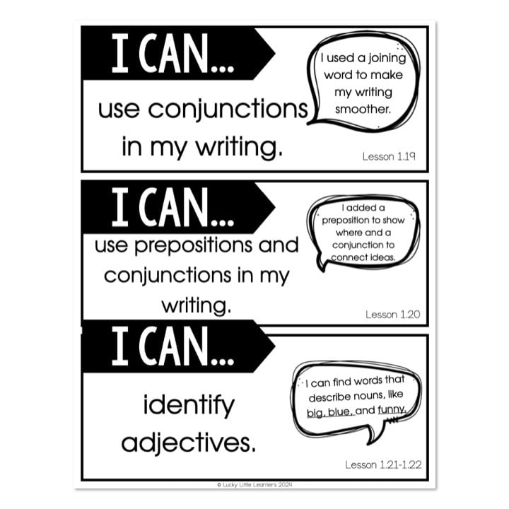 Lucky To Learn Writing Unit 1 Grammar I Can Statements Set 6 - Lucky ...