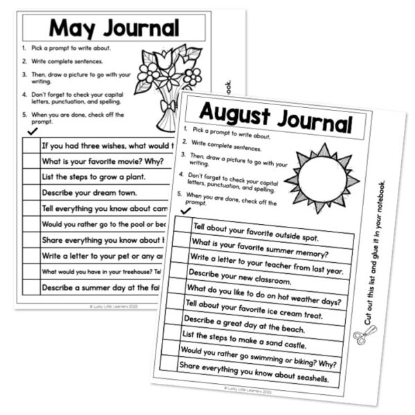 Monthly Journal Prompts - Lucky Little Learners