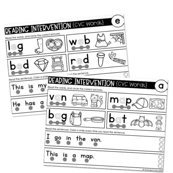 Reading Intervention CVC Workmats - Lucky Little Learners