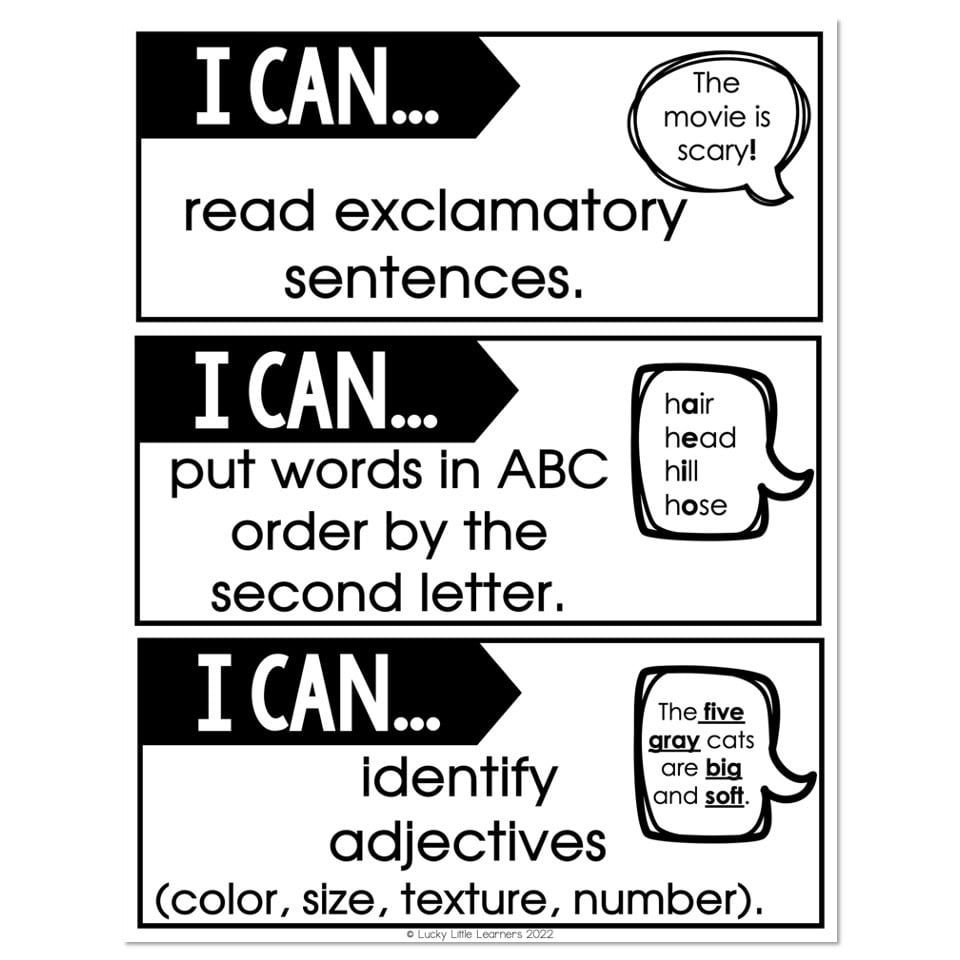 1st Grade I Can Statements - Grammar - Set 6 - Lucky Little Learners