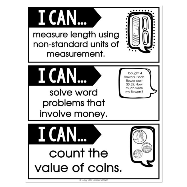 1st Grade I Can Statements - Math - Set 12 - Lucky Little Learners