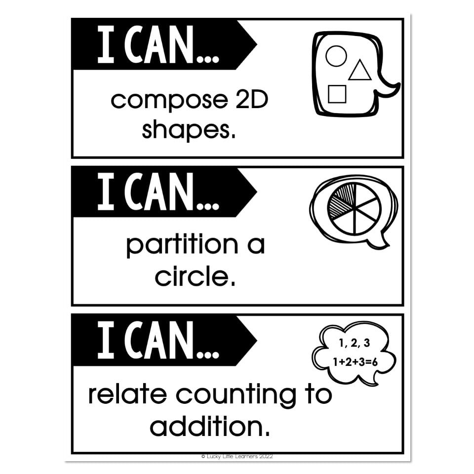 1st Grade I Can Statements - Math - Set 3 - Lucky Little Learners