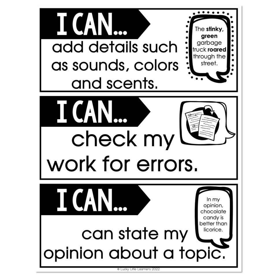 1st Grade I Can Statements - Writing - Set 3 - Lucky Little Learners