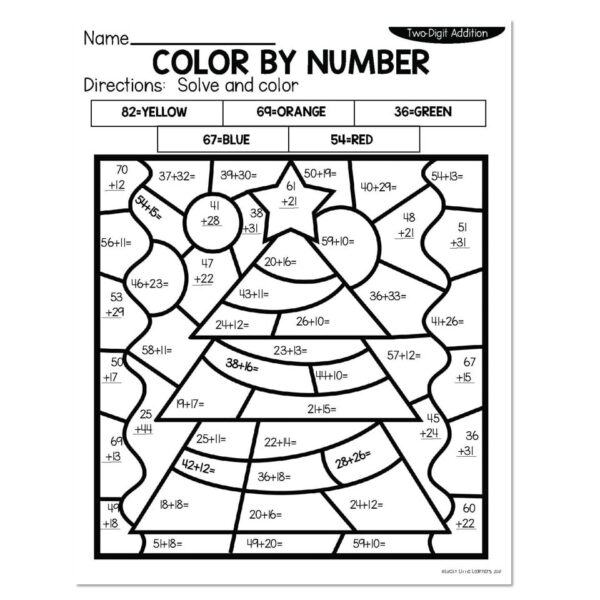 2-Digit Addition Winter Color by Number - Christmas Tree - Lucky Little ...