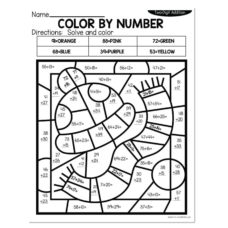 2-Digit Addition Winter Color by Number - Hat & Scarf - Lucky Little ...
