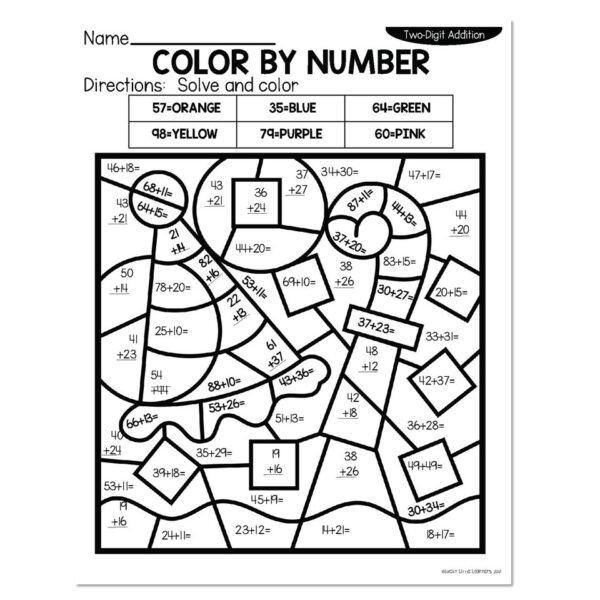2-Digit Addition Winter Color by Number - New Years - Lucky Little Learners