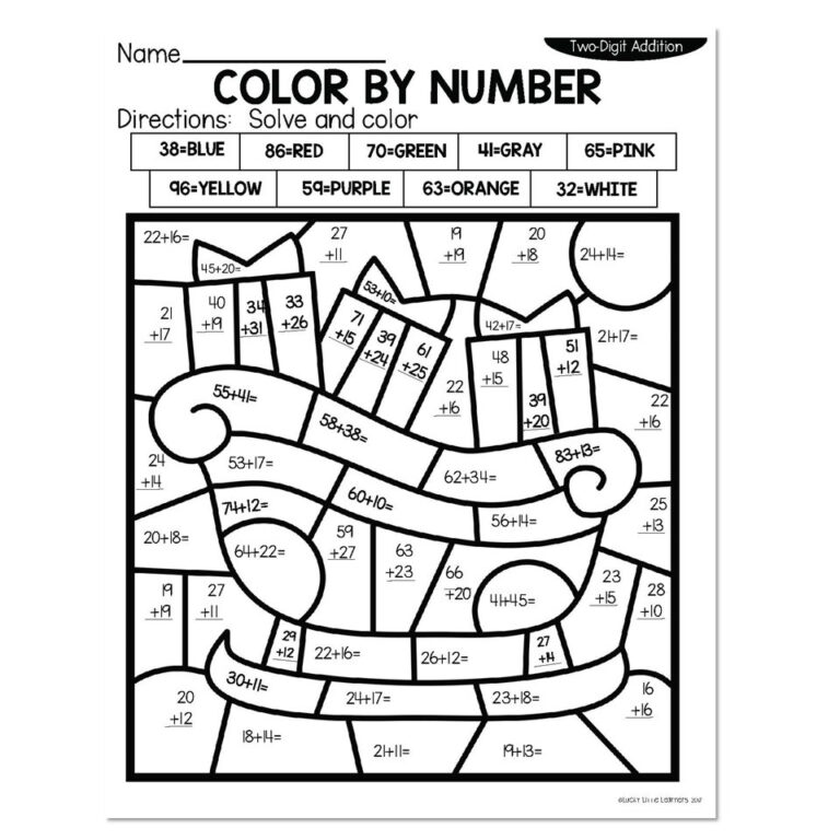 2-Digit Addition Winter Color by Number - Sleigh with Gifts - Lucky ...