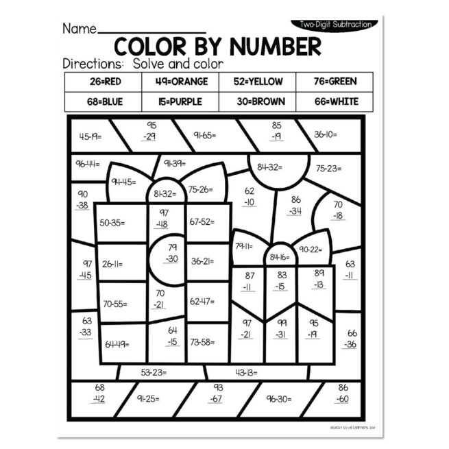 2-Digit Subtraction Winter Color by Number - Presents - Lucky Little ...