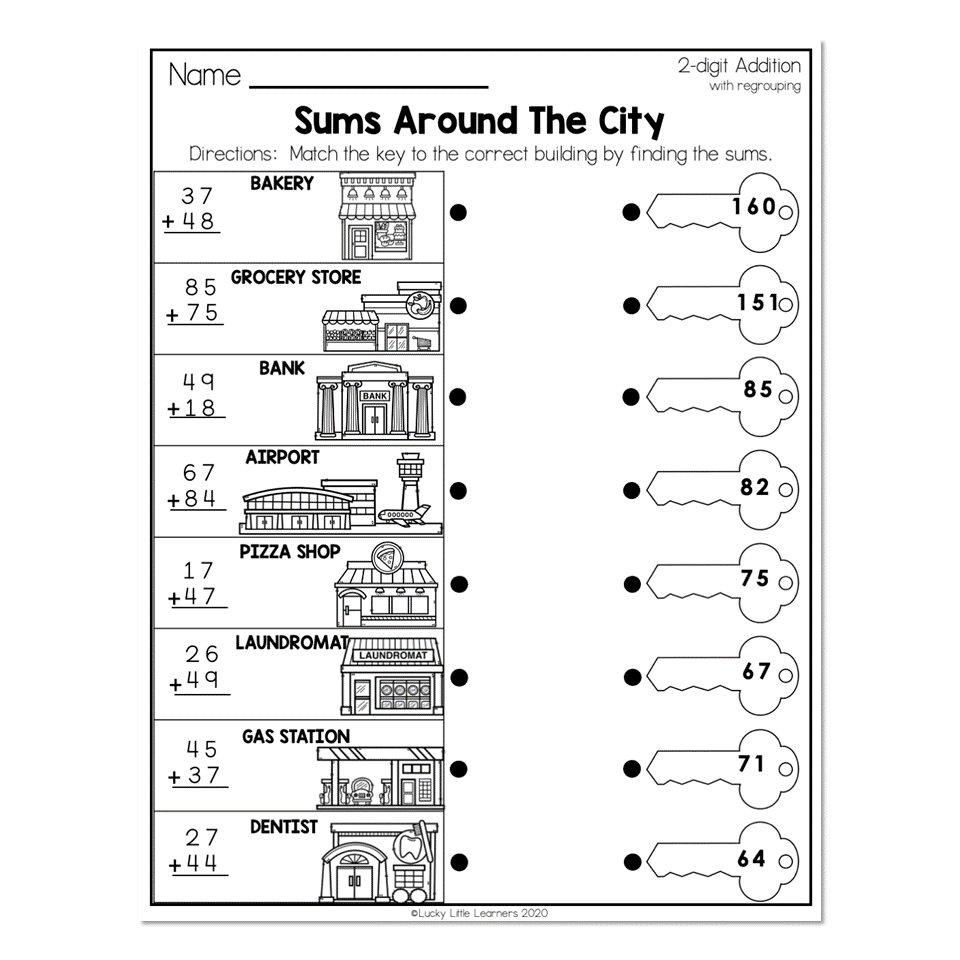 2nd Grade Math Worksheets - 2-Digit Addition With Regrouping - Sums ...