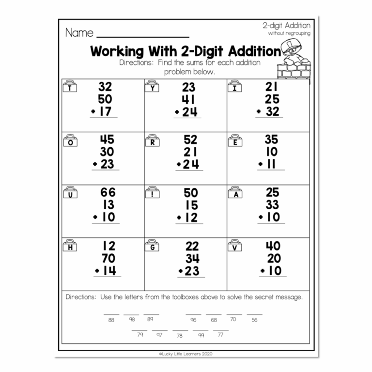 2nd Grade Math Worksheets - 2-Digit Addition Without Regrouping ...