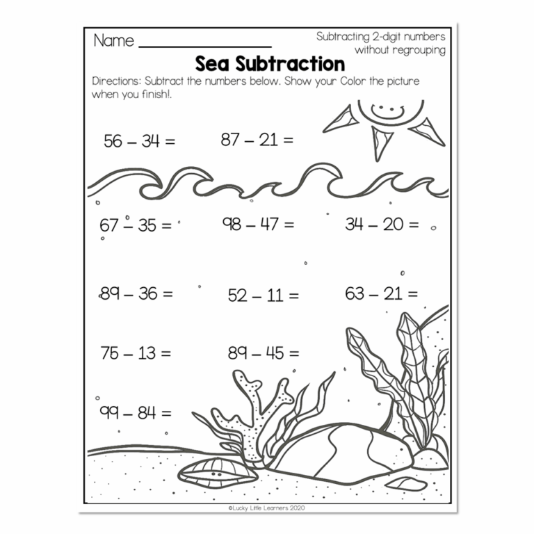 2nd Grade Math Worksheets - 2-Digit Subtraction Without Regrouping ...