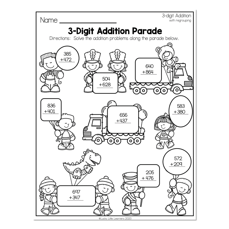 2nd Grade Math Worksheets - 3-Digit Addition With Regrouping - 3-Digit ...