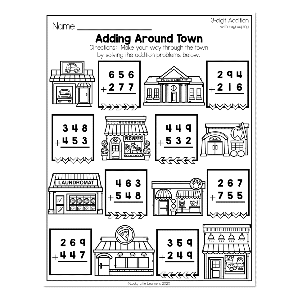 2nd Grade Math Worksheets - 3-Digit Addition With Regrouping - Adding ...