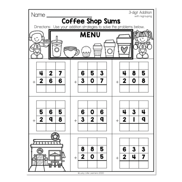 2nd Grade Math Worksheets - 3-Digit Addition With Regrouping - Coffee ...