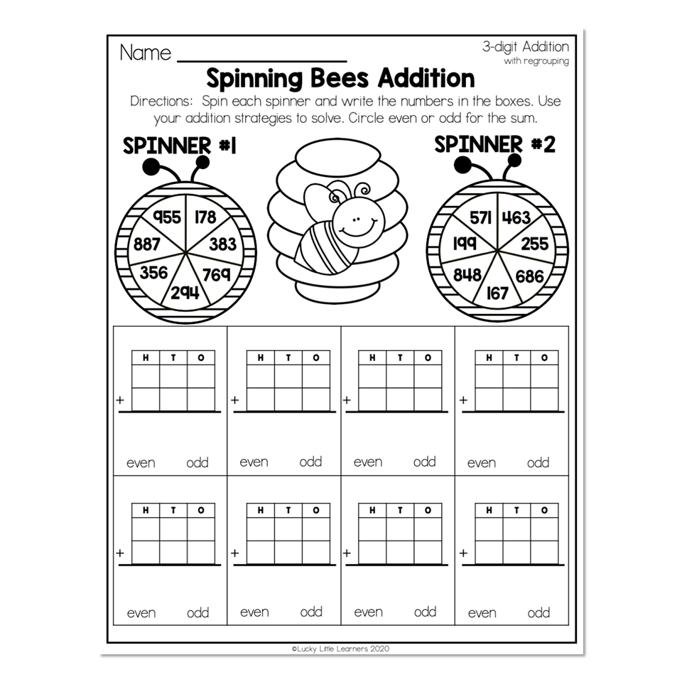 2nd Grade Math Worksheets - 3-Digit Addition With Regrouping - Spinning ...