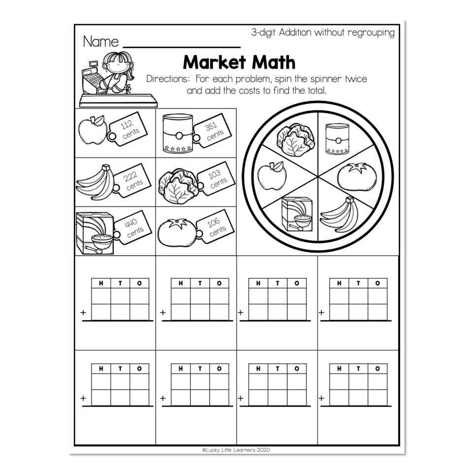 2nd Grade Math Worksheets - 3-Digit Addition Without Regrouping ...