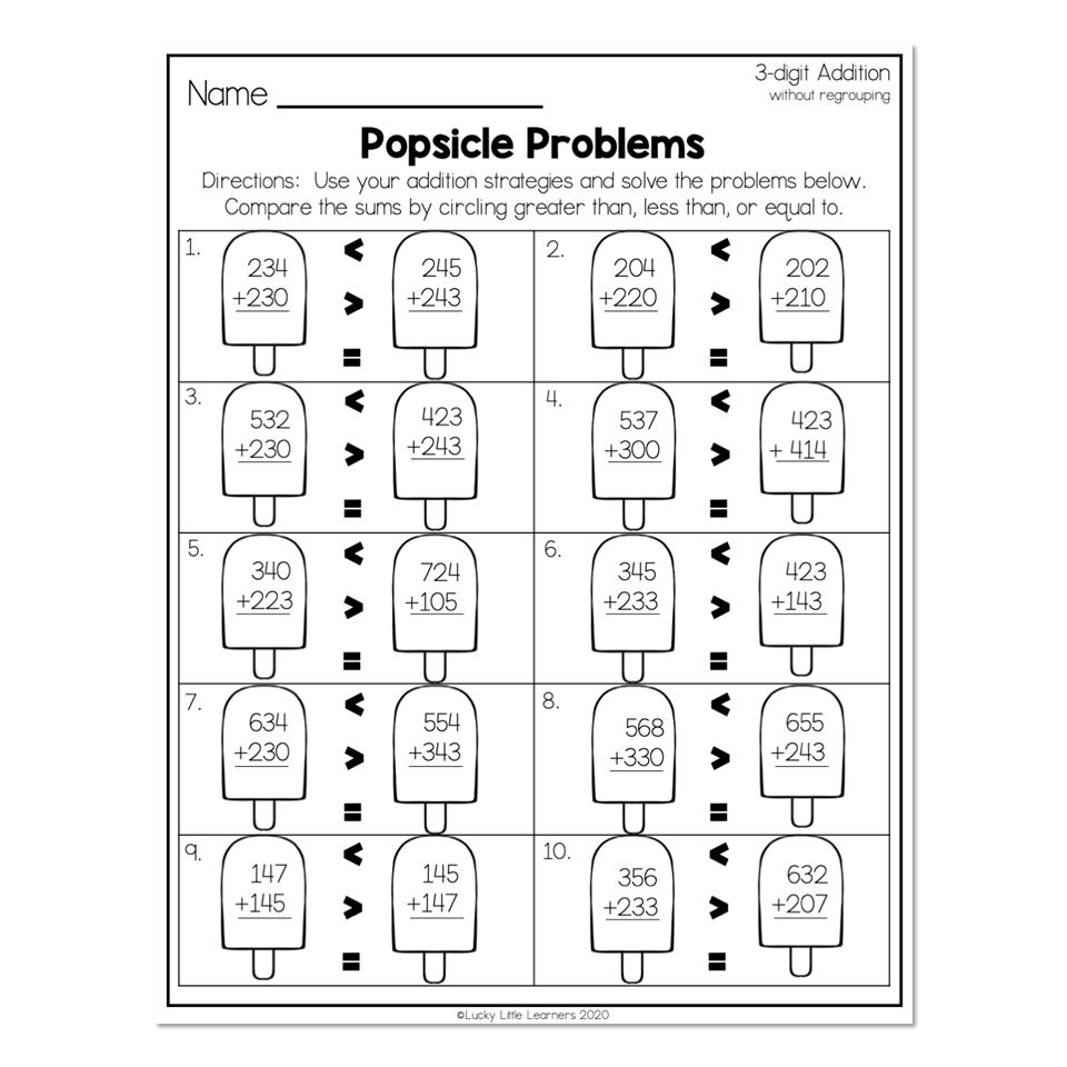 3 Digit Addition Without Regrouping Worksheets