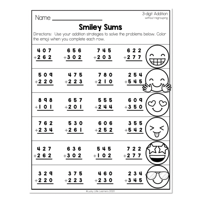 2nd Grade Math Worksheets - 3-Digit Addition Without Regrouping ...