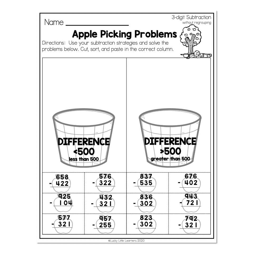 2nd Grade Math Worksheets - 3-Digit Subtraction Without Regrouping ...
